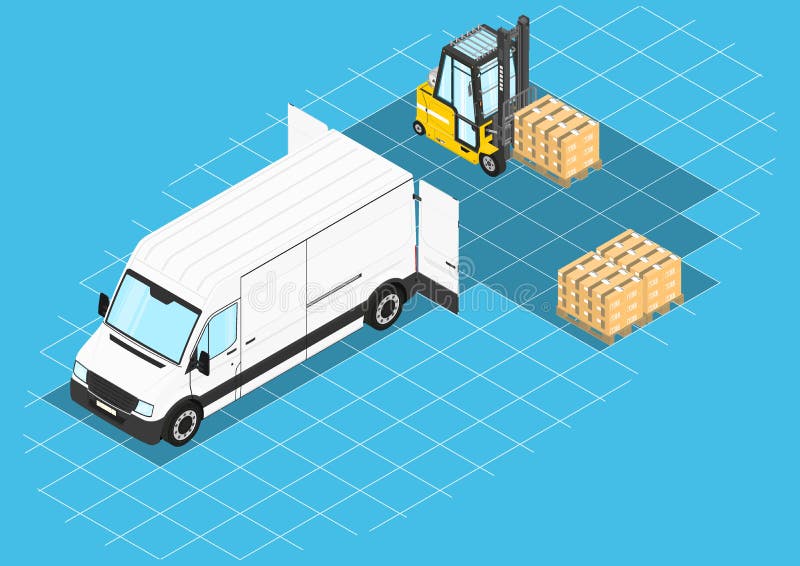 Forklift Unloading Cargo from the Van. Stock Vector - Illustration of ...
