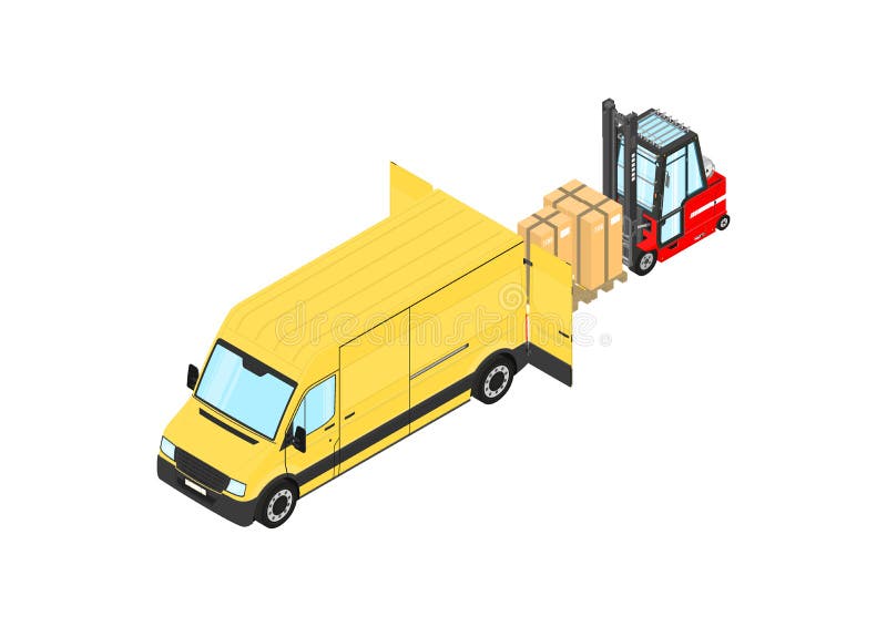 Forklift Unloading Cargo from the Van. Stock Vector - Illustration of ...