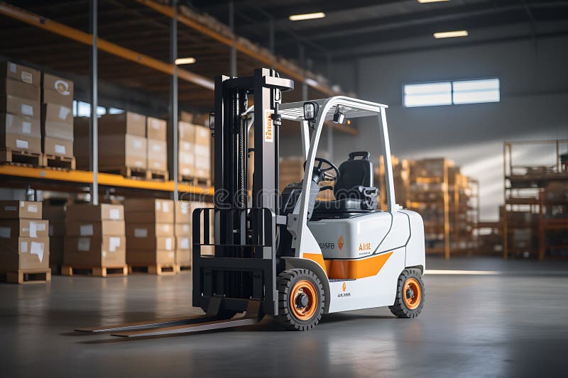 Forklift in Warehouse. Cargo Freight Transportation and Distribution ...