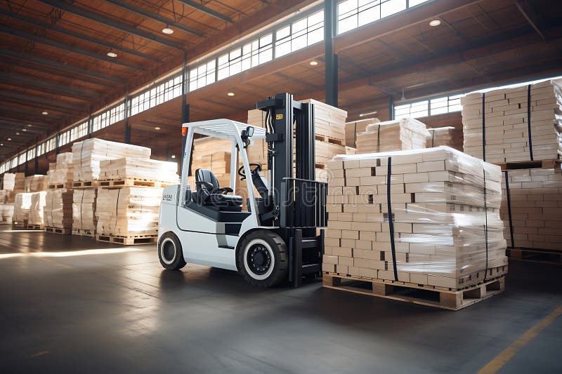 Forklift in Warehouse. Cargo Freight Transportation and Distribution ...