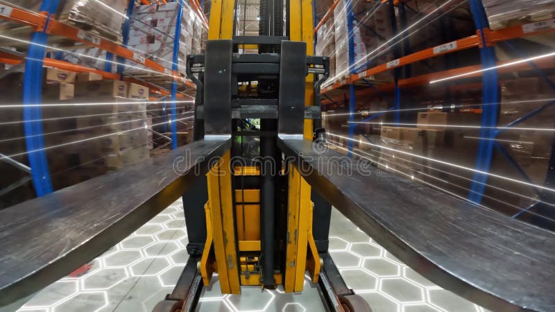 Forklift in the Warehouse Concept. Work in a Modern Warehouse Concept ...