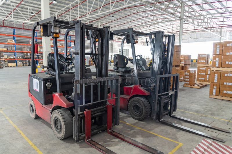 The forklift in warehouse stock image. Image of vehicle - 124713875