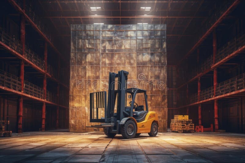 Forklift in a Warehouse Lifting Heavy Cargo Stock Illustration ...