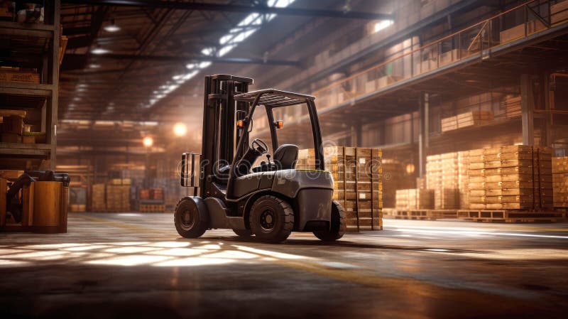 Forklift in a Warehouse. Lifting and Moving Loads Stock Illustration ...