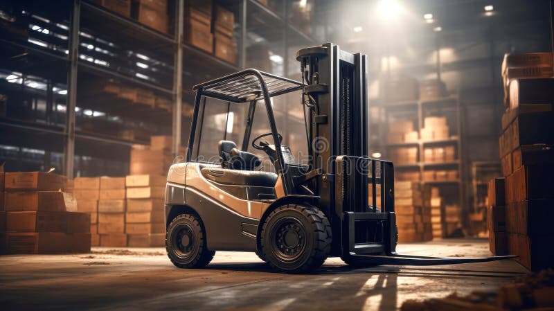 Forklift in a Warehouse. Lifting and Moving Loads Stock Illustration ...