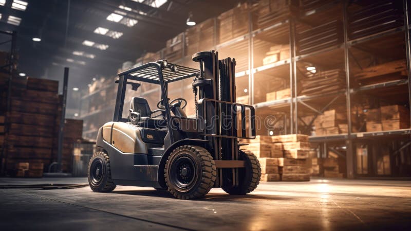 Forklift in a Warehouse. Lifting and Moving Loads Stock Illustration ...