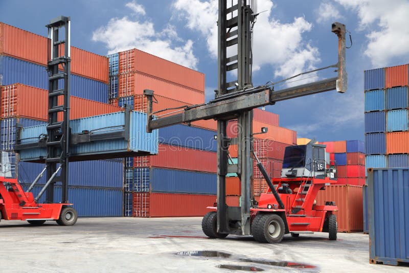 Forklift Working in Container Yard Stock Image - Image of equipment ...