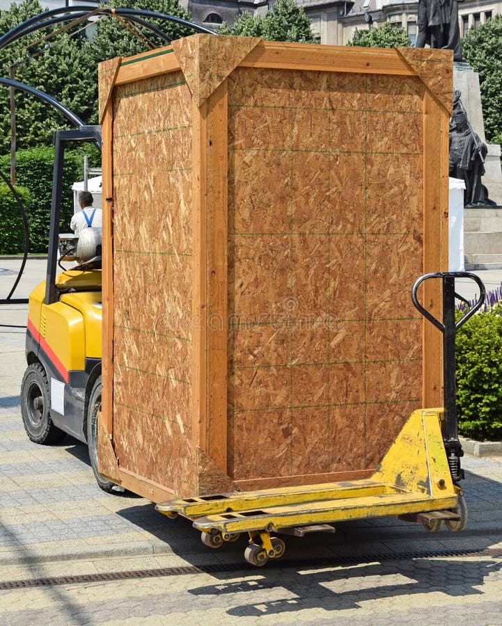 Forklift Transport A Wooden Box Stock Image - Image of machinery ...