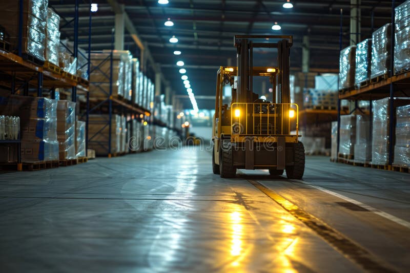 Forklift Working in Warehouse Stock Photo - Image of pallet, logistics ...