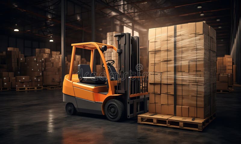 Large Boxes on a Forklift Unloaded and Sorted Inside a Warehouse ...