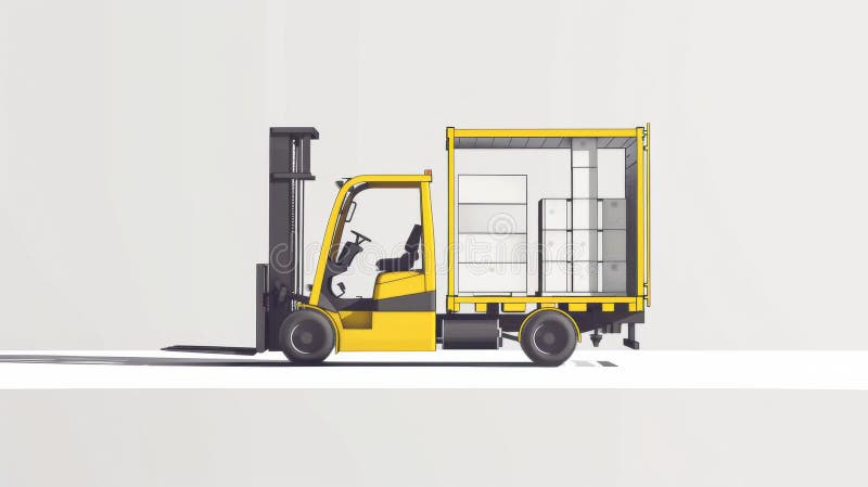 Forklifter is Loading Crate on Truck, Sideview, a Color Combination of ...