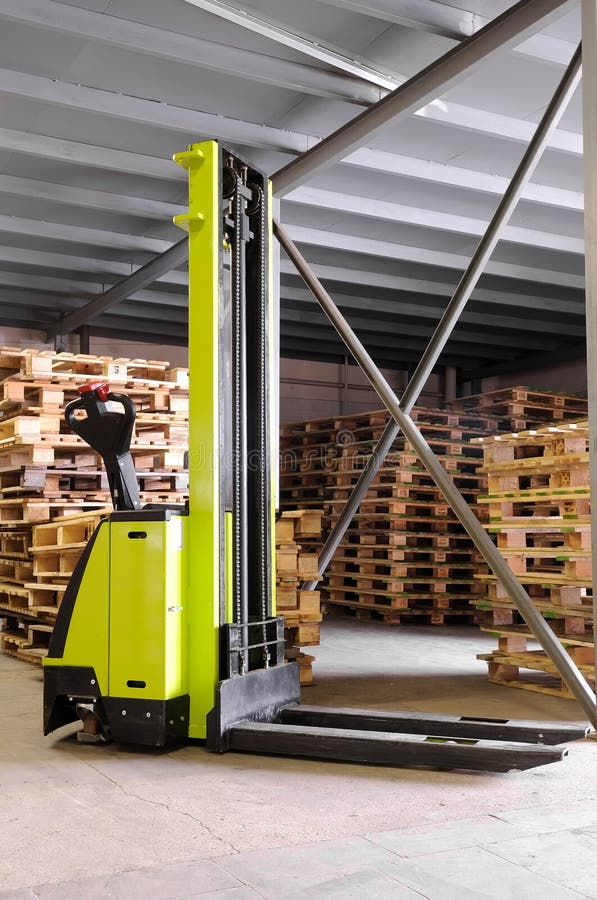 Forklifter Stacker in Warehouse Stock Image - Image of electric, pile ...