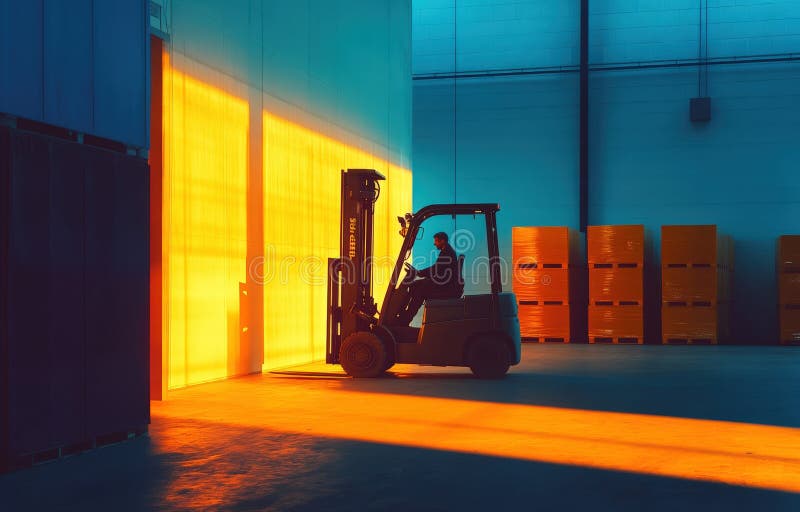 Forklifts Drive through a Warehouse Filled with Boxes Stock Image ...