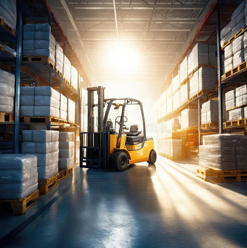 Forklifts Loading and Unloading Storage Racks. Generative AI Stock ...