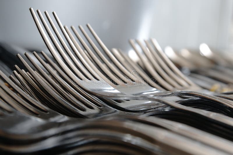Forks Arranged in Series on the Kitchen Table. Stock Photo - Image of ...