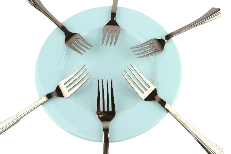 Forks on blue dish stock photo. Image of robbery, finances - 9443668
