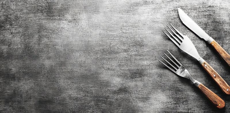 Forks and Knife Rest on Table with Rustic Background, Kitchen Utensils ...