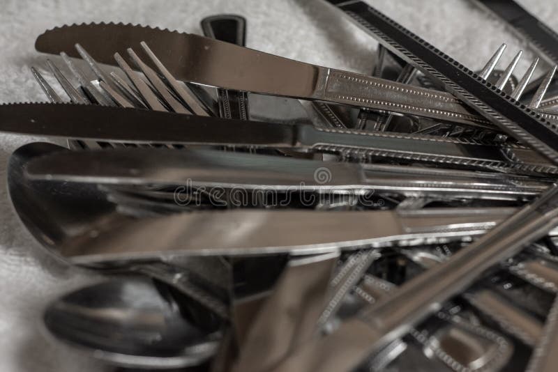 Pile of silverware stock image. Image of lunch, silver - 134349659