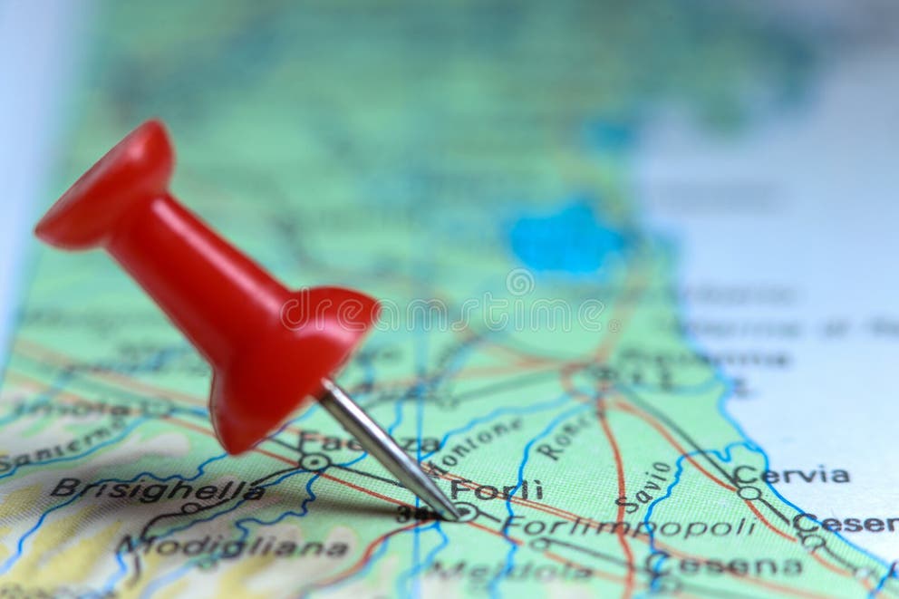 Forli, Italy pin on map stock photo. Image of district - 367777048