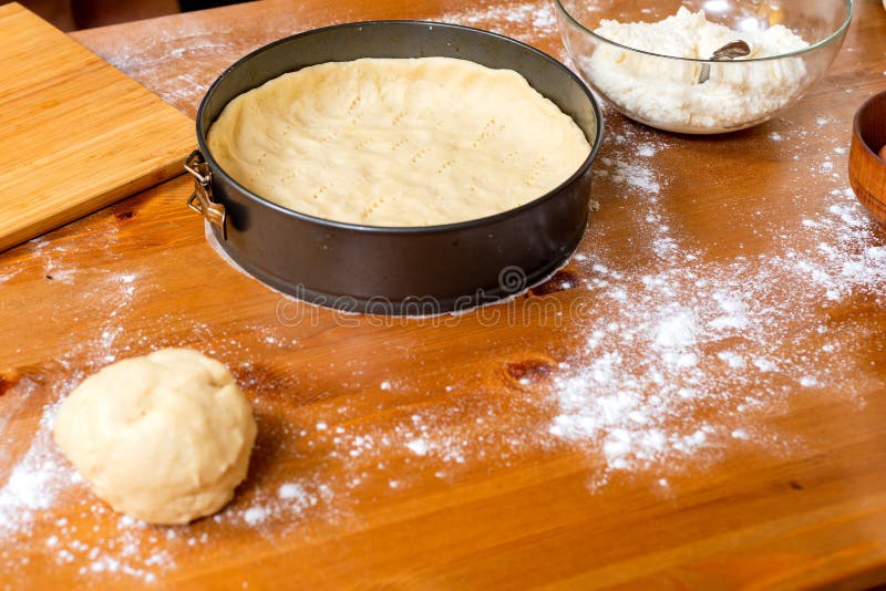 Form with Dough for Making Cheesecake on the Table Stock Image - Image ...