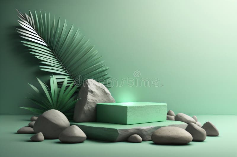 Form Green Mint Step Podium with Palm Leaf and Rock Wild Concept ...