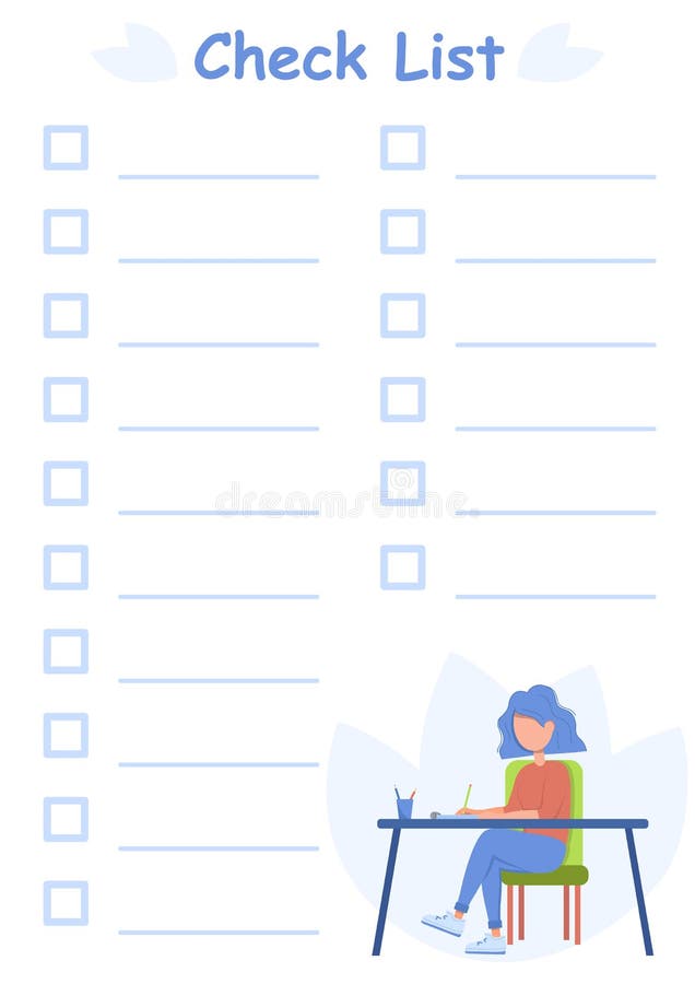 A Form for Marking Completed Tasks. Note. the Girl at the Table Fills ...