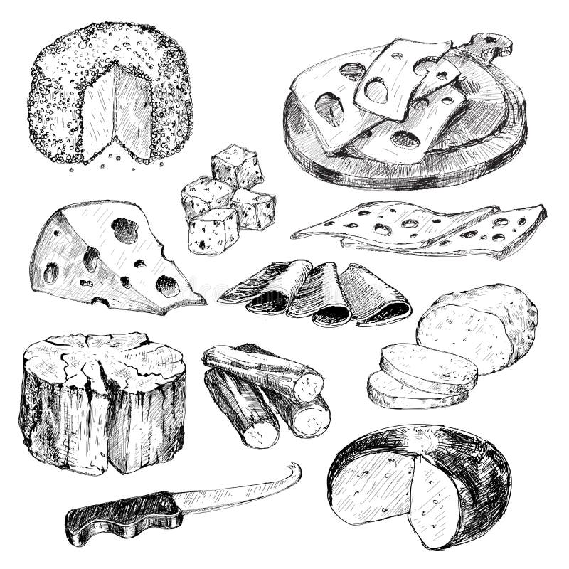 Formaggio Raccolta Disegnata a Mano Illustrazione Vettoriale ...