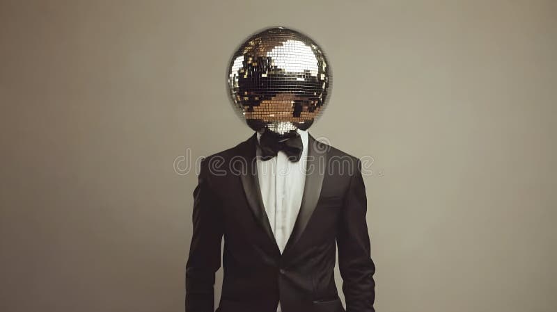 Formal Attire: Man with Disco Ball Head in Suit and Bow Tie Stock Image ...