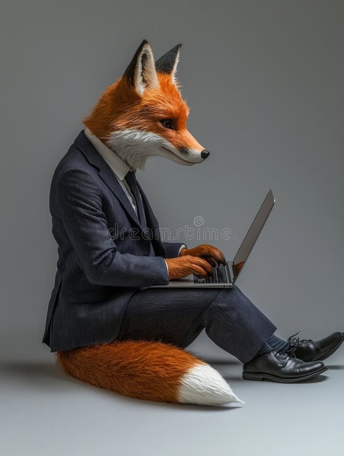 In Formal Attire, a Whimsical Fox Types on a Laptop, Blending ...