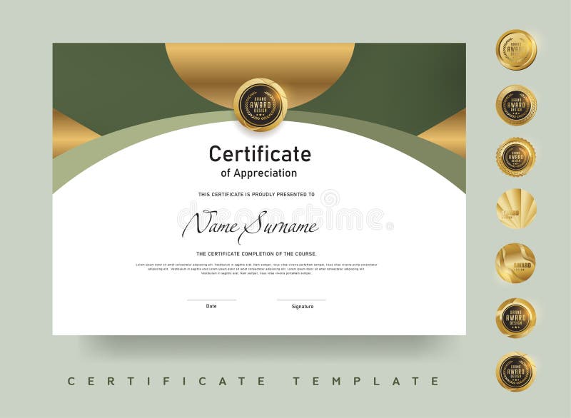 Formal Certificate Design Featuring Green and Gold Semi Circle Layout ...