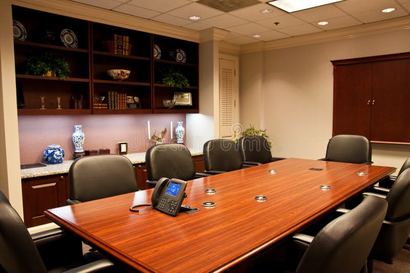 Formal Conference Room with IP Phone on Table Stock Image - Image of ...