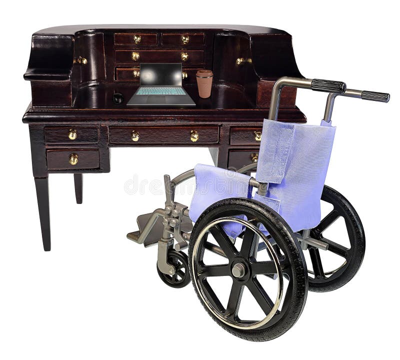 Formal Desk with Computer and Wheelchair Stock Image - Image of ...