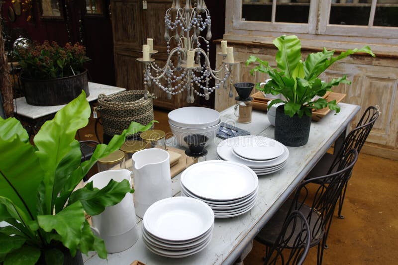 Dining Table with crockery stock photo. Image of candle - 102855676