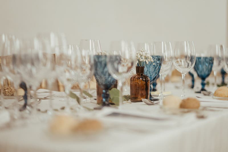 Formal Dining Table Set Up with White Plates and Silverware Stock Photo ...