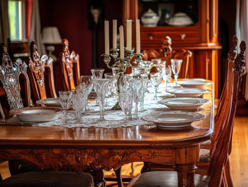 Formal Dining Table Setting Stock Illustration - Illustration of candle ...