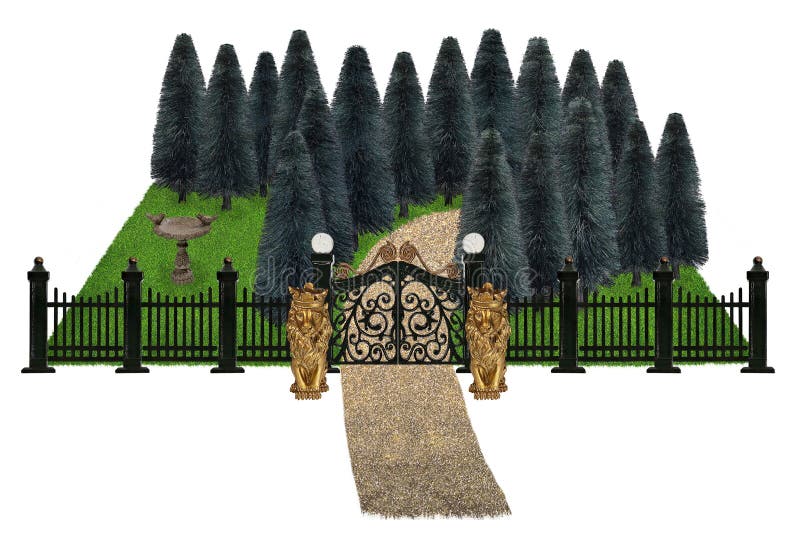 Formal Fence and Gate stock image. Image of metal, green - 381677965