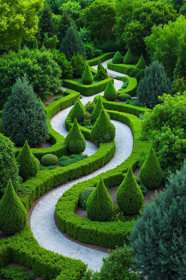 A Formal Garden with a Winding Path in the Middle of it Stock Image ...