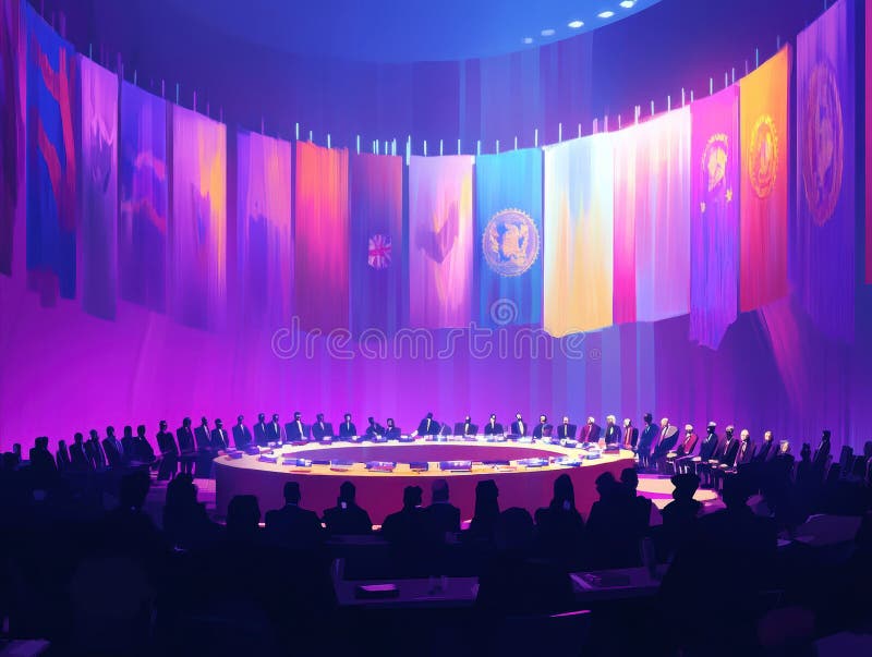 A Formal Gathering Takes Place in a Circular, Illuminated Room with ...