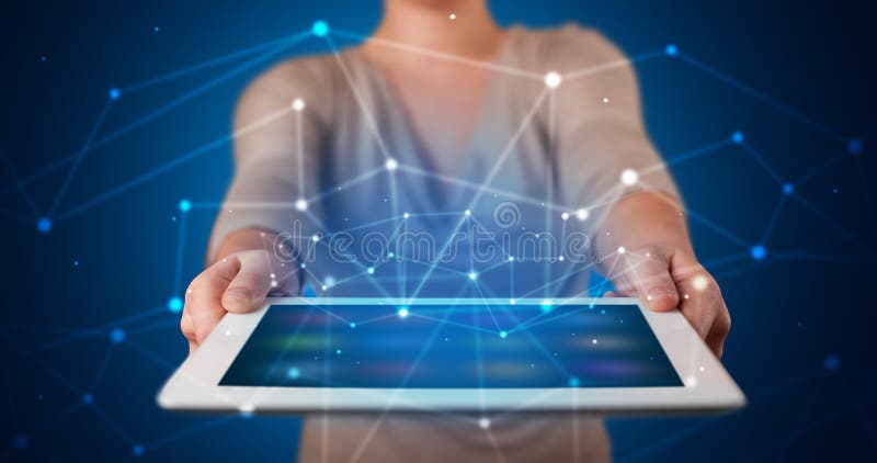 Hand in a Dark Space with Virtual Connection Concept Stock Photo ...