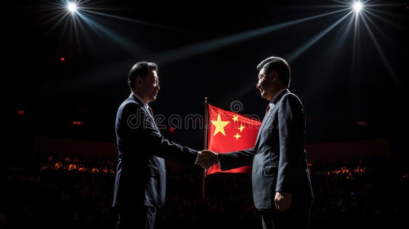 Formal Handshake between Two Individuals with Chinese Flag Present ...