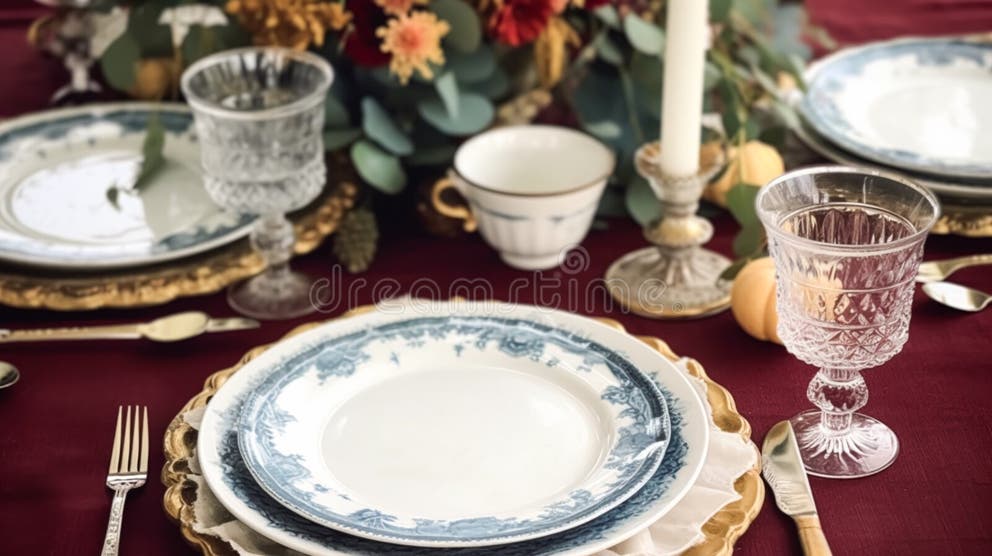 Formal Holiday Tablescape, Dinner Table Setting, Table Scape with ...