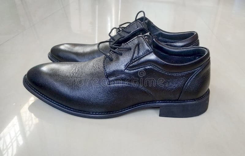 Formal Men Black Leather Shoe Side Angle Stock Photo - Image of closeup ...