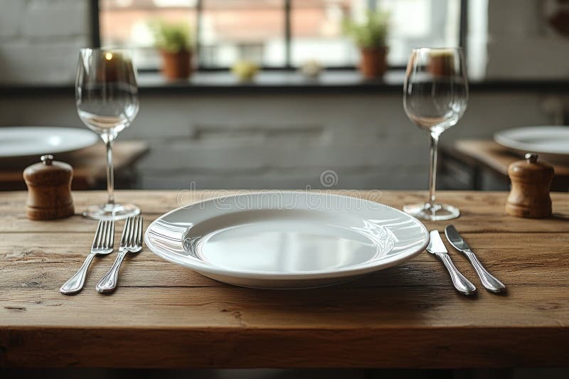 A Formal Table Setting with a White Plate, Silverware, and Napkin Stock ...