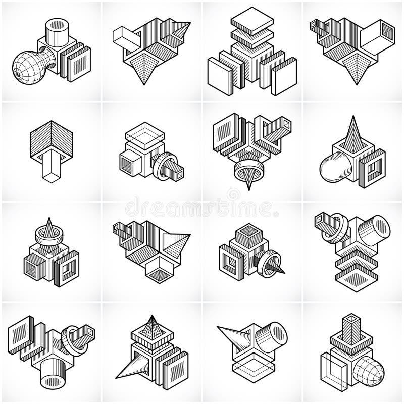 Formas Abstractas Isométricas Del Vector Fijadas Ilustración del Vector ...