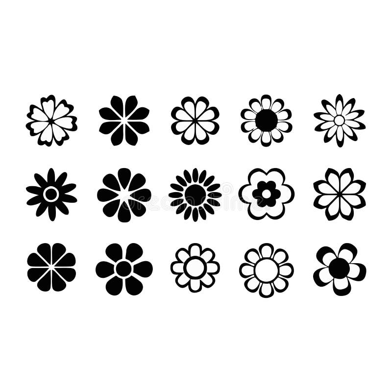 Formas De Flores Gráficas Conjunto Elementos Florales Negros Vector ...