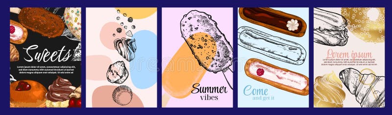 A4 Format Designs with Hand Drawn Outline and Flat Fill of Sugary ...