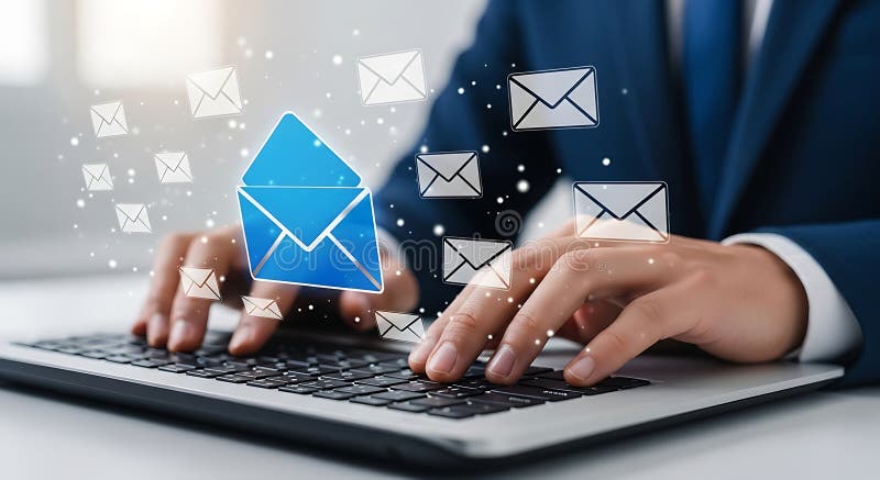 Format: Title: Business Professional Sending Emails on Laptop with ...