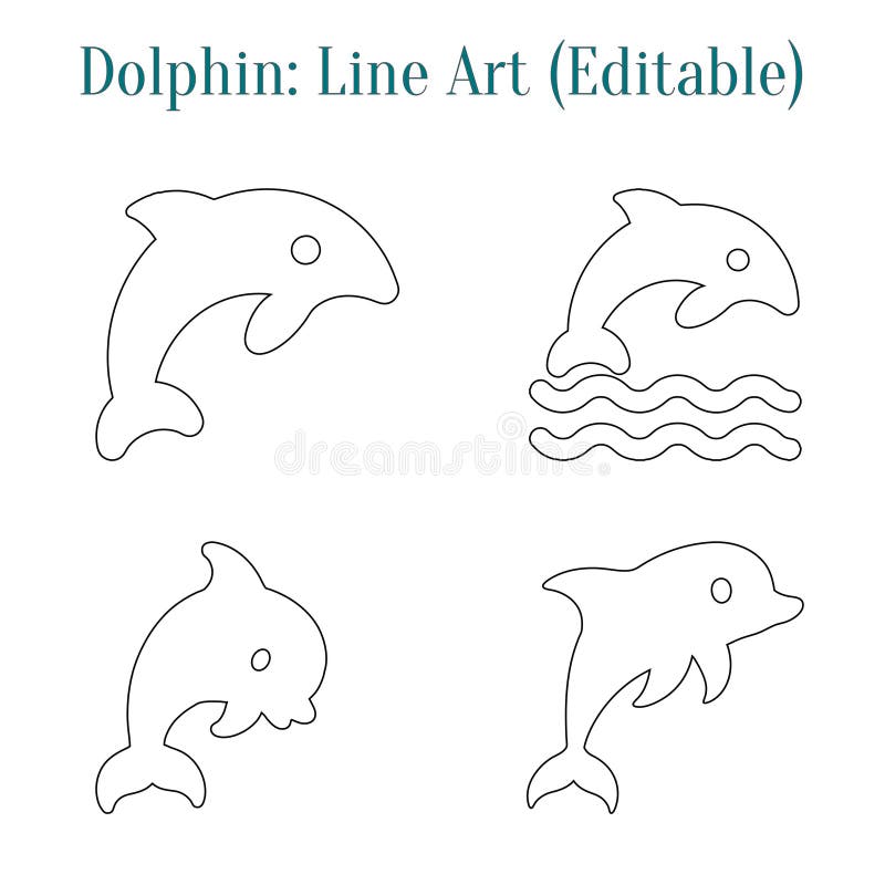 Dolphin Line Ary Design. Four Minimalist Dolphin Illustrations in a 2x2 ...