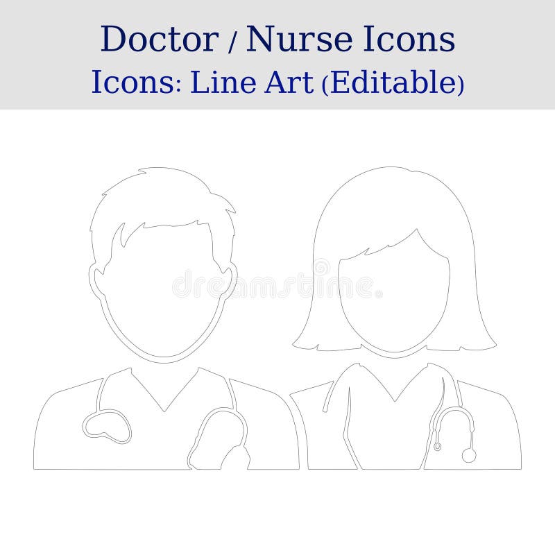 Doctor and Nurse Icons in Editable Line Art. Healthcare Professional ...