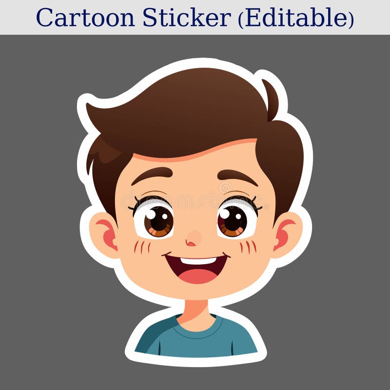 Cartoon Sticker of Cheerful Boy S Face. Editable Cartoon Boy Face ...